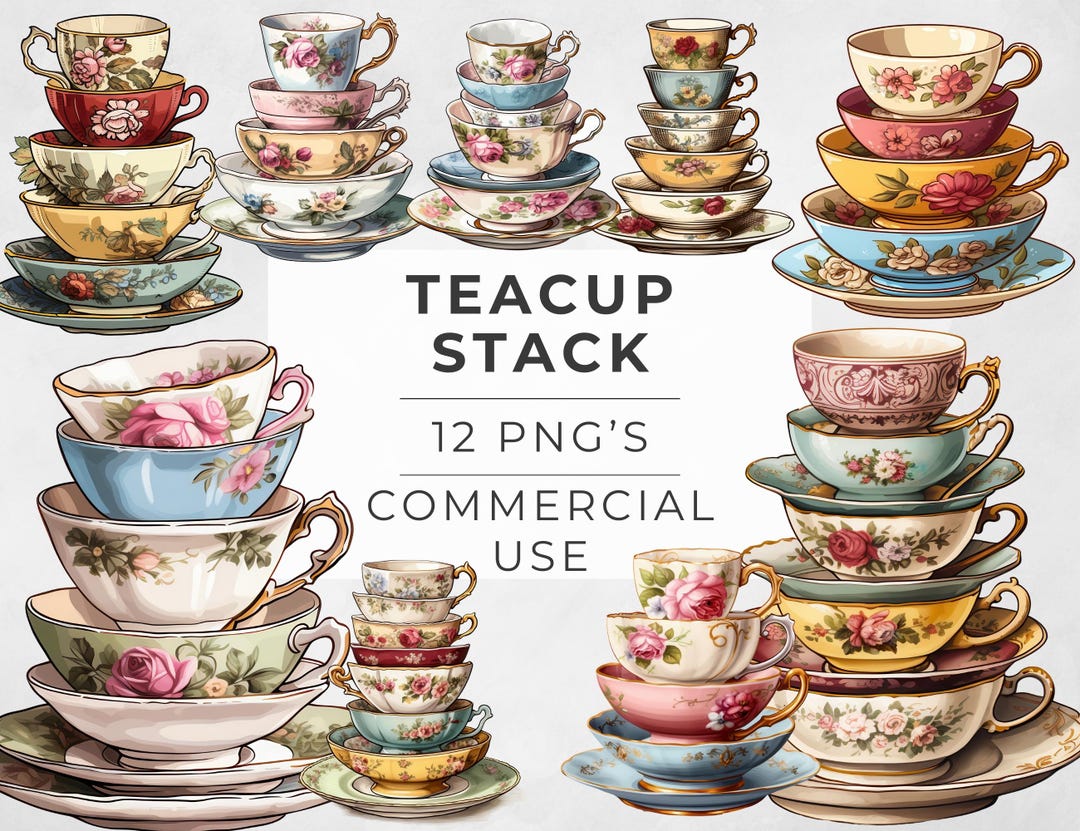 Teacup Stack Clipart, Tea Party, Tea Time, Vintage Images, Scrapbook ...
