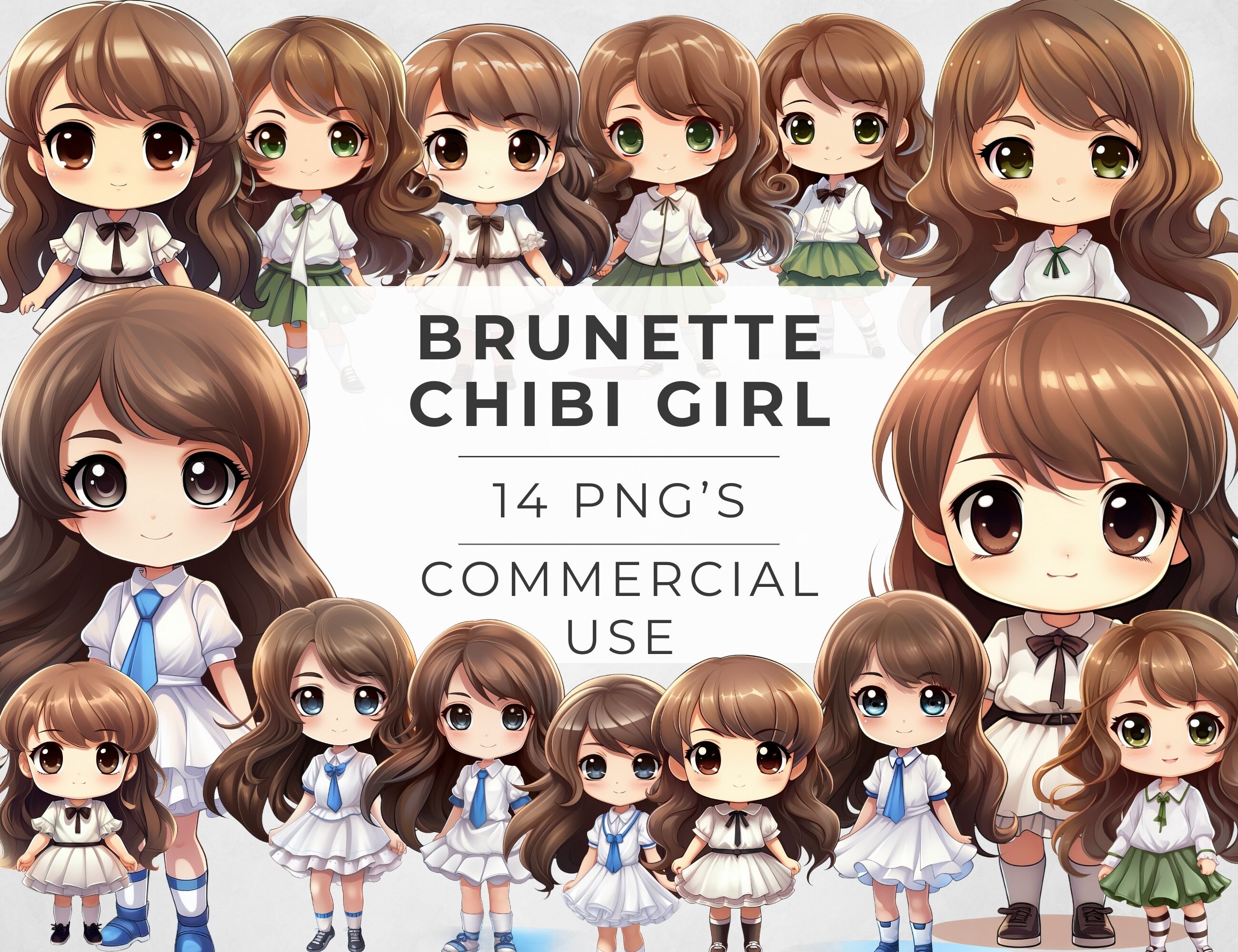 Chibi Girl Clipart, Cute Cartoon, Female, Brown Hair, Fashion, Adorable ...