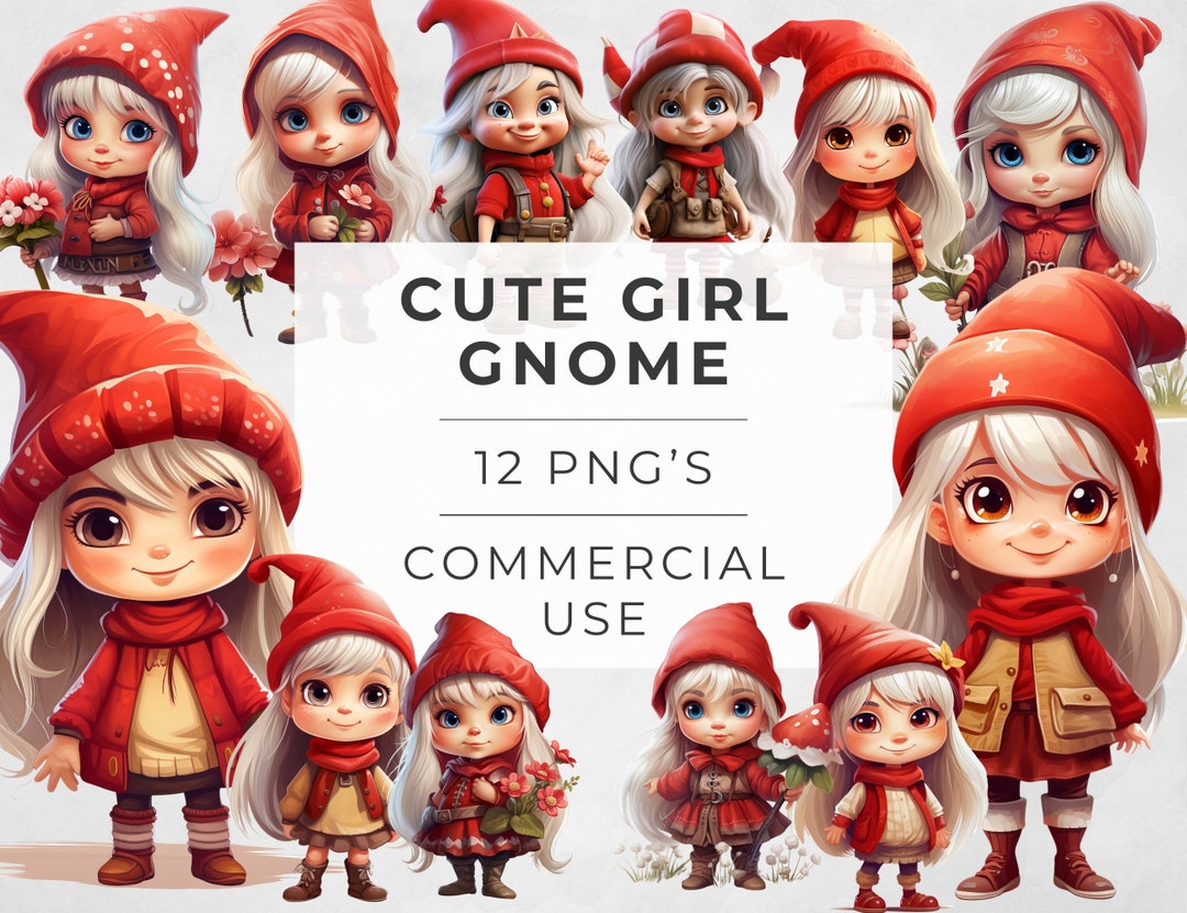 Cute Girl Gnome Clipart, Watercolor Clipart, PNG Design, Card Design ...