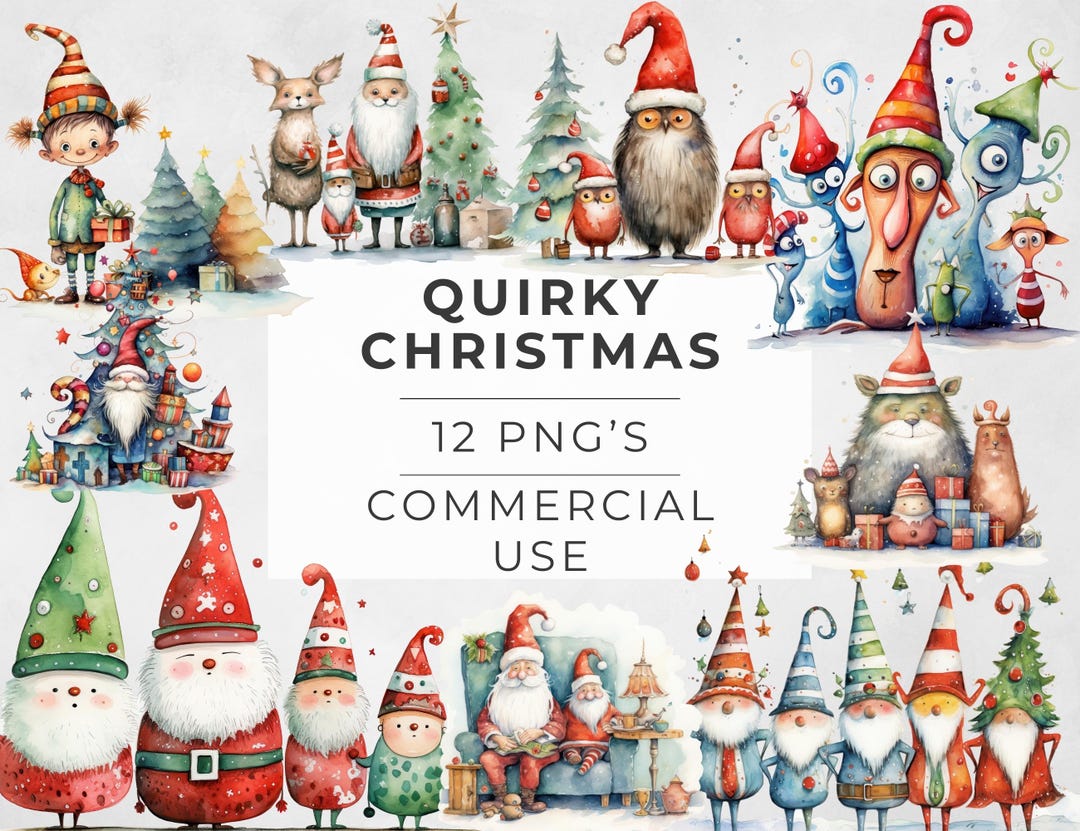 Quirky Christmas Clipart, Watercolor Whimsical, Funny, Silly, Odd ...