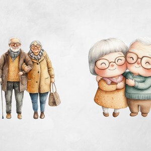 Happy Grandparents Day Clipart, Watercolor Grandpa and Grandma, Elderly ...
