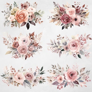 Blush Pink Floral Clipart, Rose Watercolor Flowers Pack, Wedding ...
