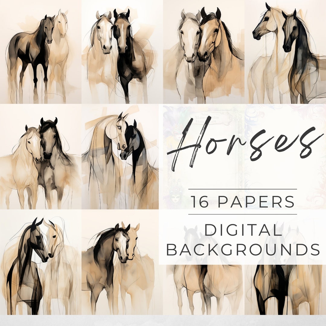 Horses Digital Paper, Equine, Equestrian, Animals, Neutral, Backgrounds ...