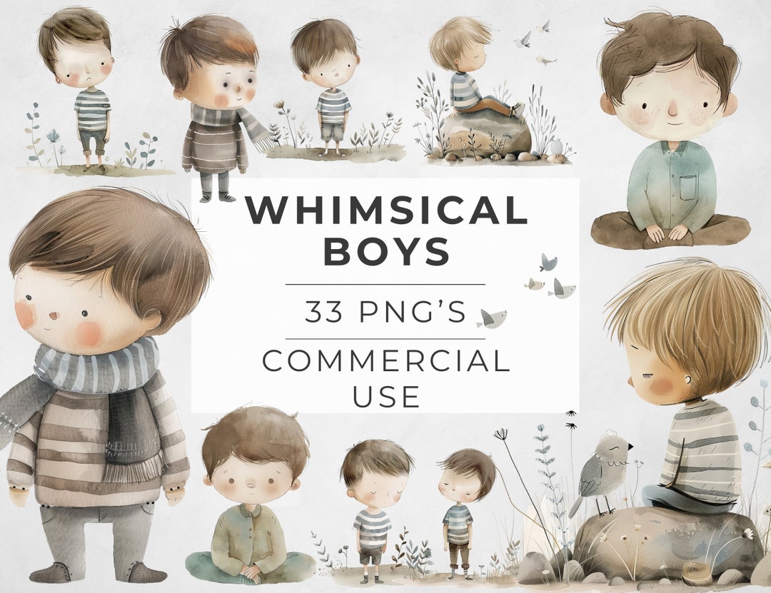 Clipart Whimsical Boy, Mixed Media, Quirky, Male, Junk Journal Images ...