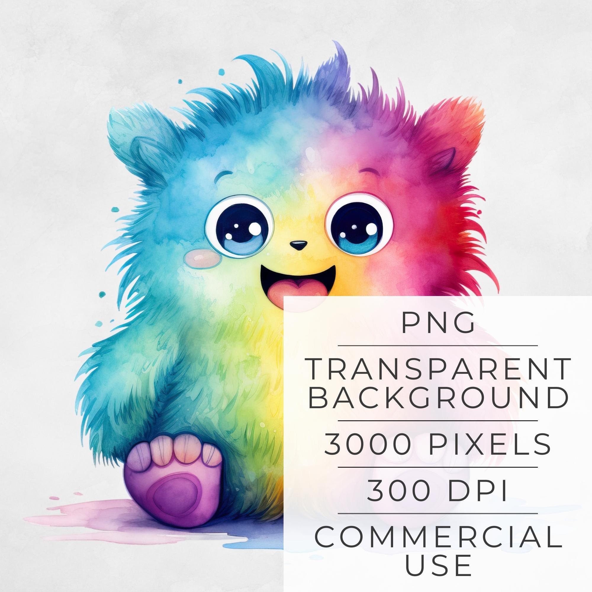 Rainbow Monster Transparent PNG Clipart Fantasy Character - Etsy