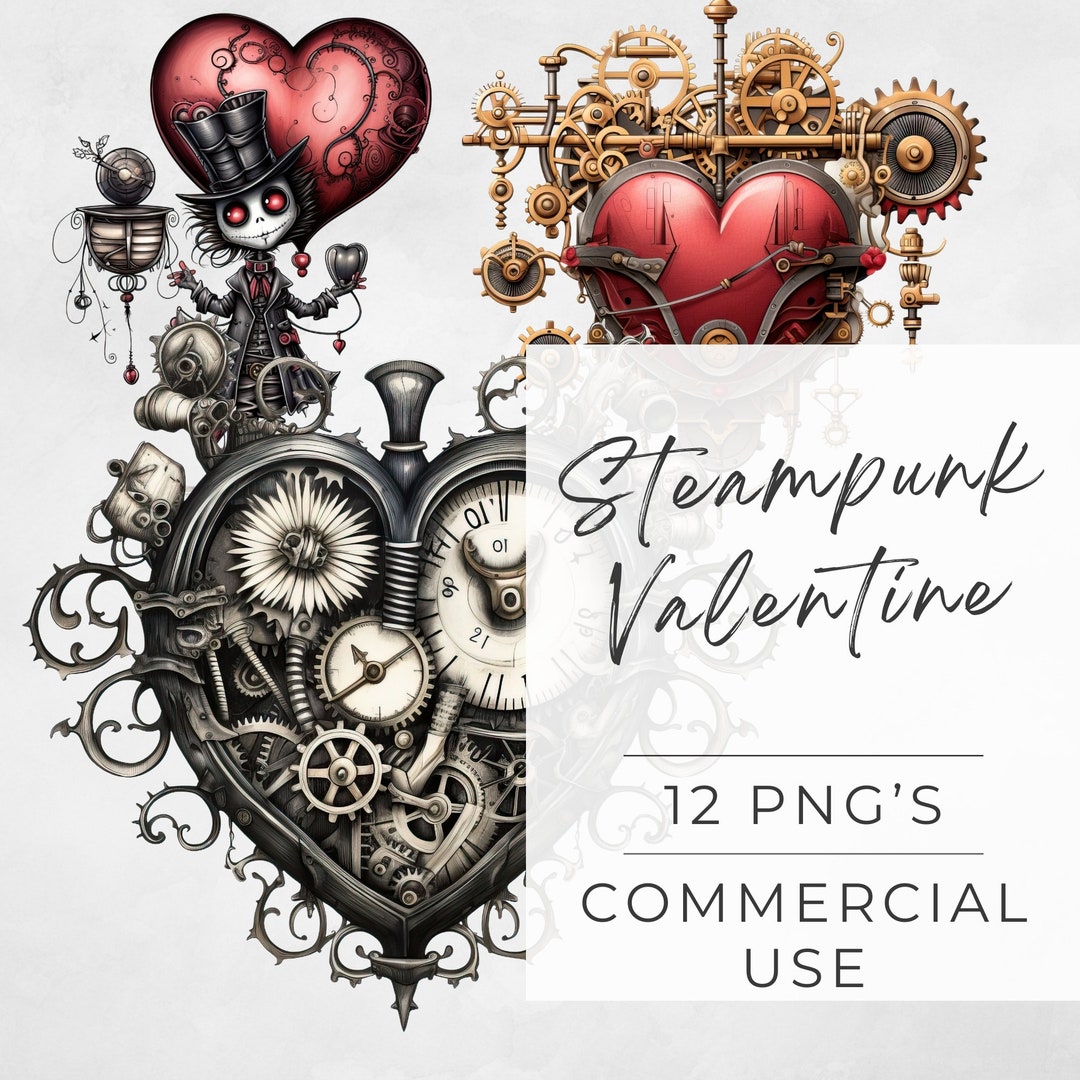Steampunk Valentine Clipart, Valentines Day Png, Watercolor, Whimsical ...