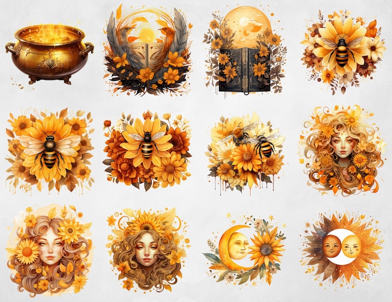 Watercolor Litha Clipart PNG Set, Floral Pagan Holiday Wiccan Art ...