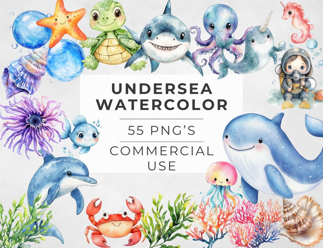 Undersea Watercolor Clipart, Nursery Decor, Baby Wall Art, Octopus ...