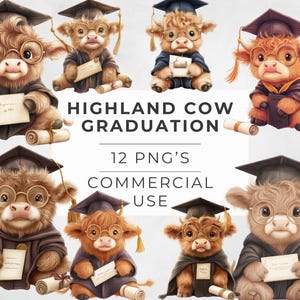 Highland Cow Graduation Clipart, Cute Cow PNG for Sublimation ...