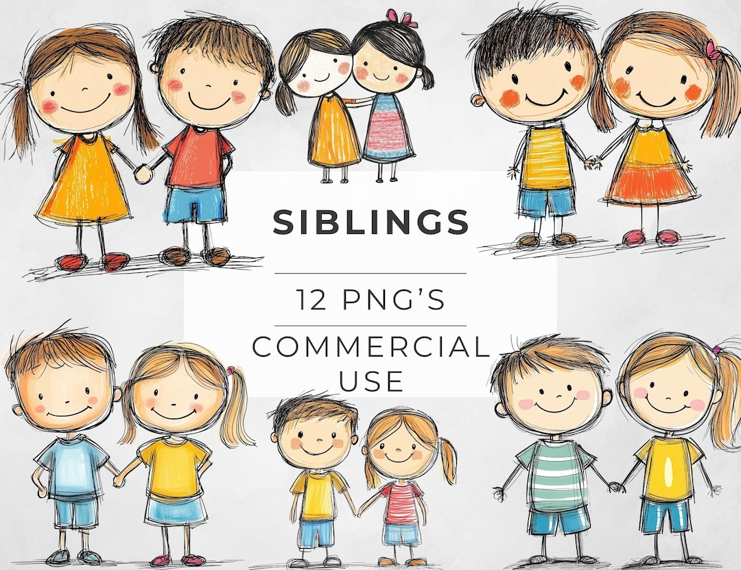 Sibling Clipart: Brother and Sister Doodles (transparent PNG, Digital ...