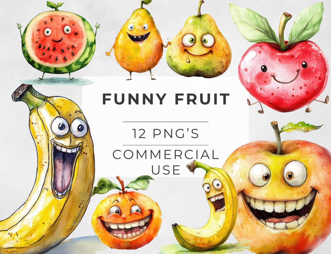 Funny Fruit Clipart, Silly Watercolor Food, Cute Fruits, Strawberry ...