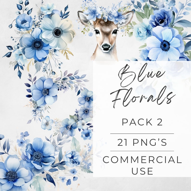 White and Blue Floral Clipart, Watercolor Flowers Pack, Wedding ...