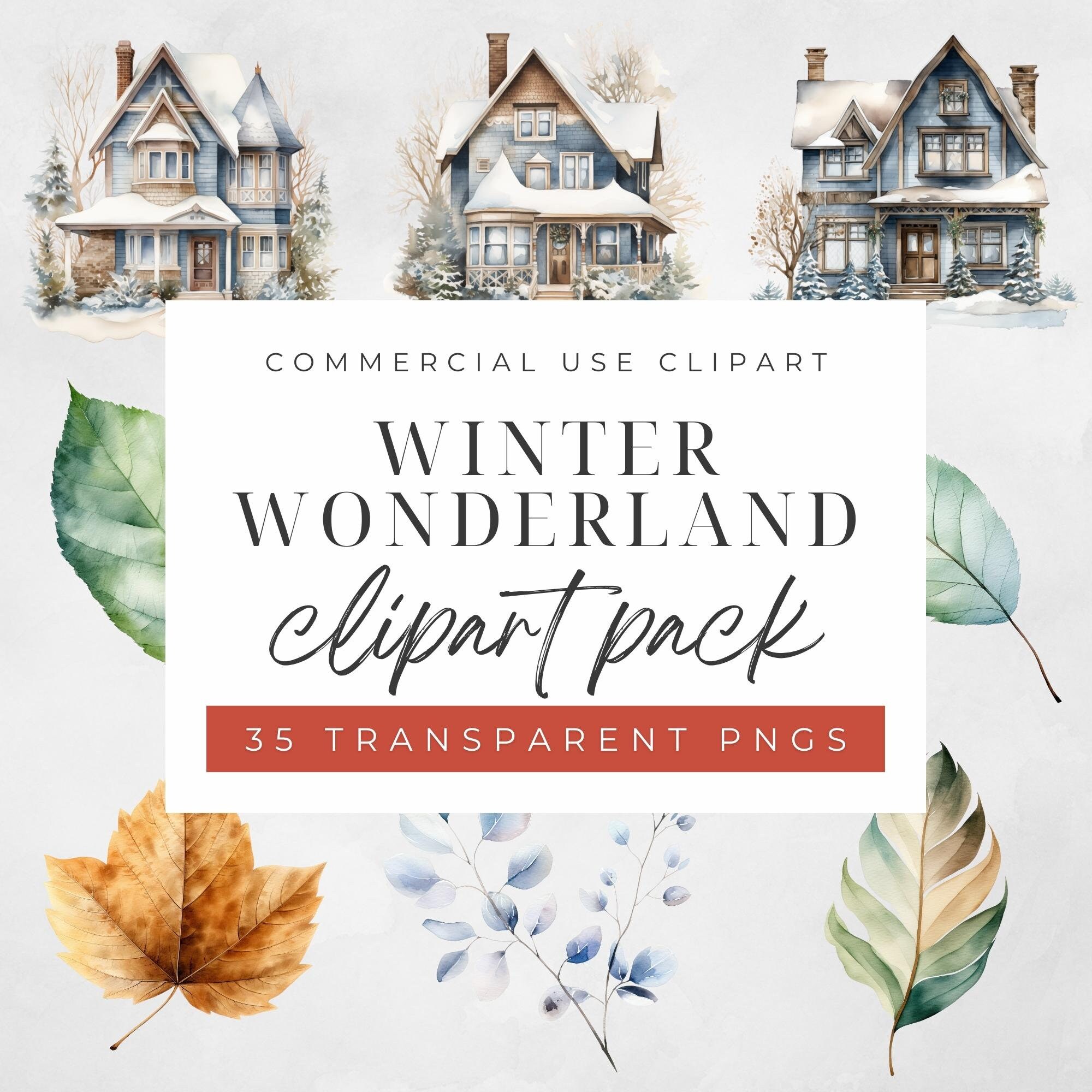 Winter Wonderland Clipart, Christmas Houses, Scenes, Elements, Snow ...