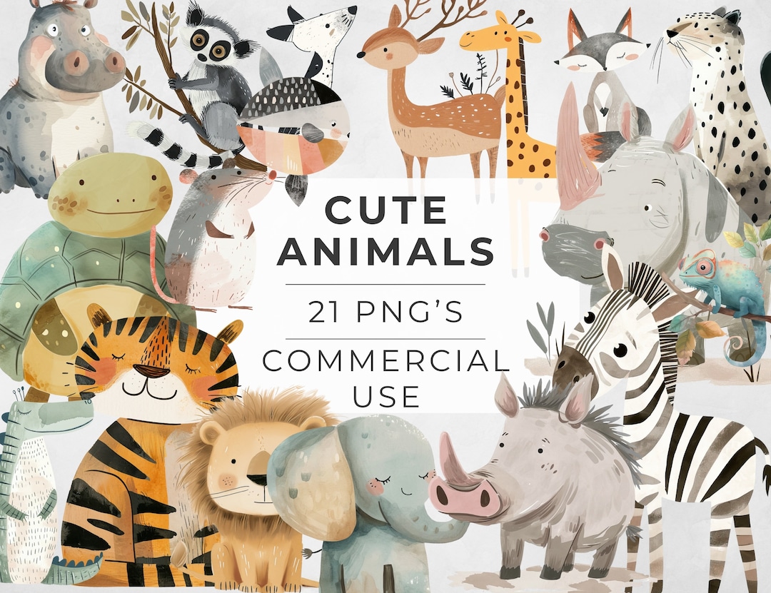 Cute Animals Clipart Transparent PNG, Adorable, Watercolor, Lion, Tiger ...