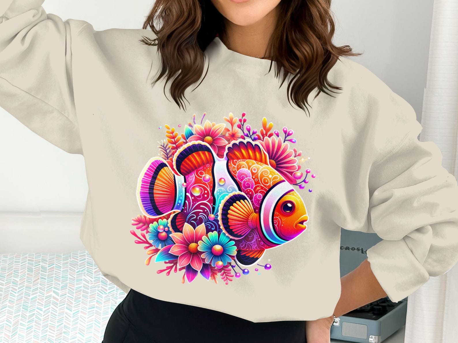 Floral Clownfish PNG: Boho Ocean Clipart (digital Download, 4096x4096px ...