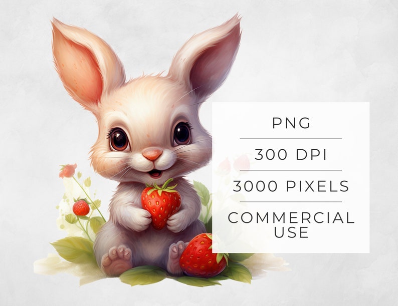 Bunny With Strawberry Clipart, Cute, Strawberries. Rabbit, Fruit ...