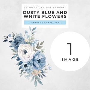 Dusty Blue and White Flowers Transparent PNG Clipart, Floral Bouquet ...