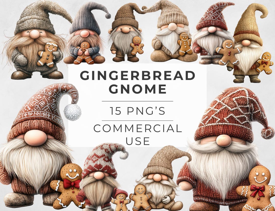 Gingerbread Gnome Clipart, Watercolor Christmas Gnome, Cute Xmas Images ...