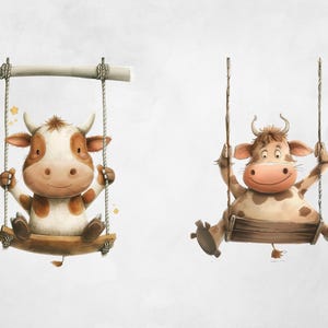 Cow in Swing Clipart, Watercolor Cute Cows, Bovine Lover, Cute Animal ...