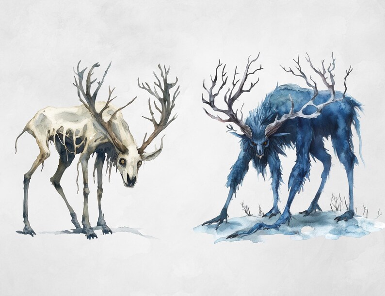 Wendigo Clipart, Watercolor Monster, Cryptid Monster, Mythical Beast ...
