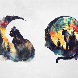 Cat and Moon Clipart, Stars, Night Sky, Celestial, Magic, Witchy ...