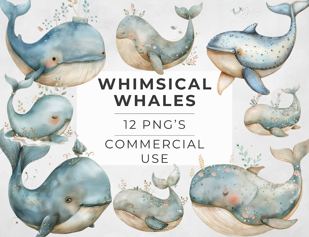 Watercolor Clipart Whale, Whimsical and Cute, Ocean Animals, Quirky ...