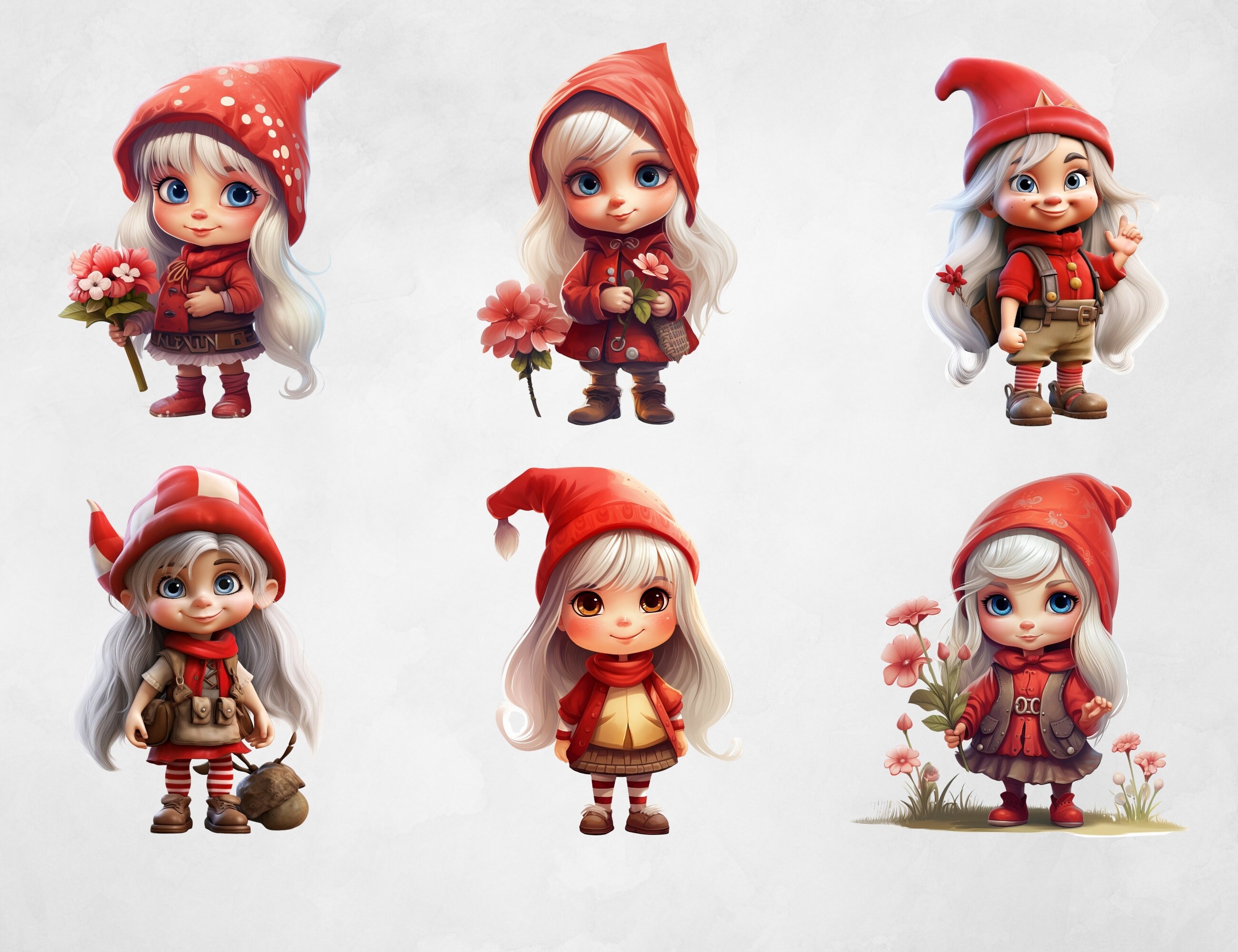 Cute Girl Gnome Clipart, Watercolor Clipart, PNG Design, Card Design ...