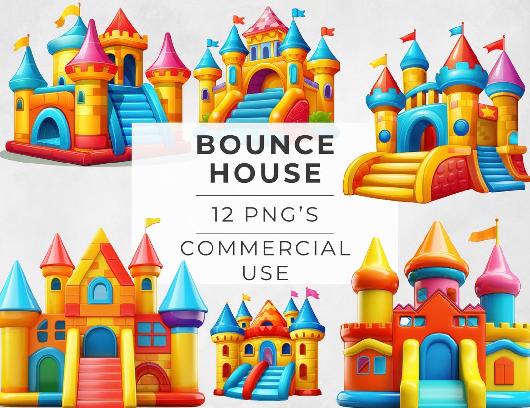 Bounce House Clipart: Summer Party, Birthday Invitation (transparent ...