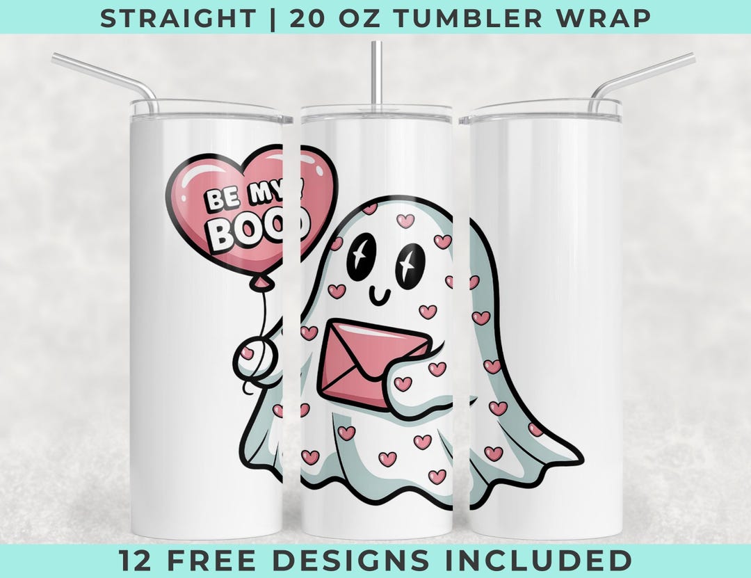 Be My Boo Cute Ghost Valentine Boho Tumbler Wrap, 20oz Skinny ...