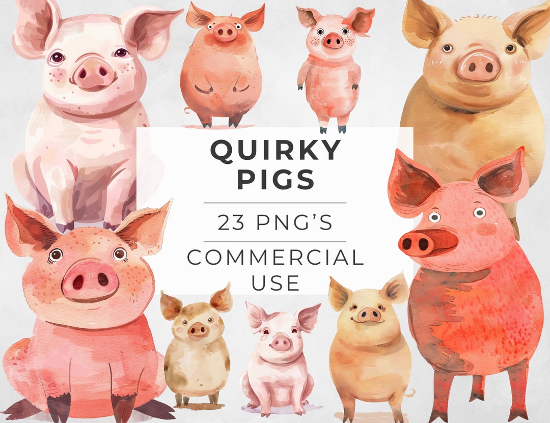 Quirky Pigs, Farm Animals, Whimsical Png Elements, Mixed Media, Digital ...