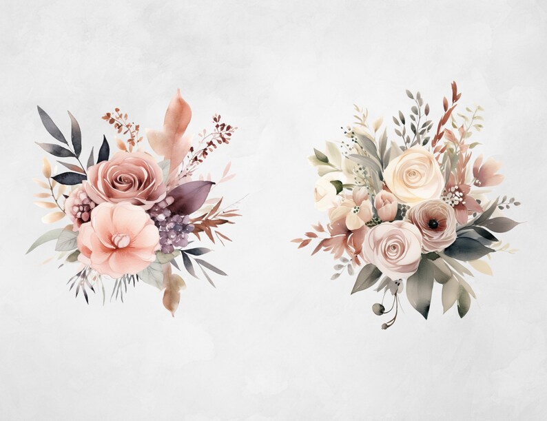 Blush Pink Floral Clipart, Rose Watercolor Flowers Pack, Wedding ...