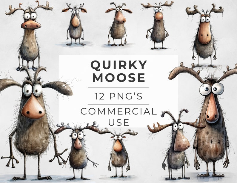Quirky Moose Clipart, Cute Animals, Wild Life, Watercolor, Antlers ...
