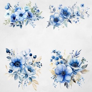 White and Blue Floral Clipart, Watercolor Flowers Pack, Wedding ...