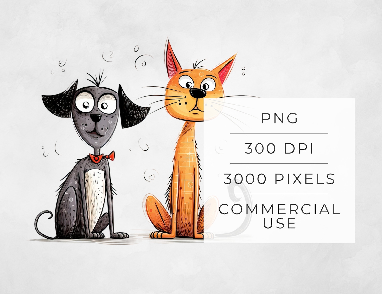 Quirky Cat and Dog Clipart, Whimsical Weird Pets, Scrapbook Ephemera ...