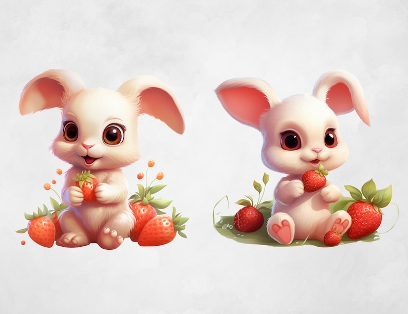 Bunny With Strawberry Clipart, Cute, Strawberries. Rabbit, Fruit ...