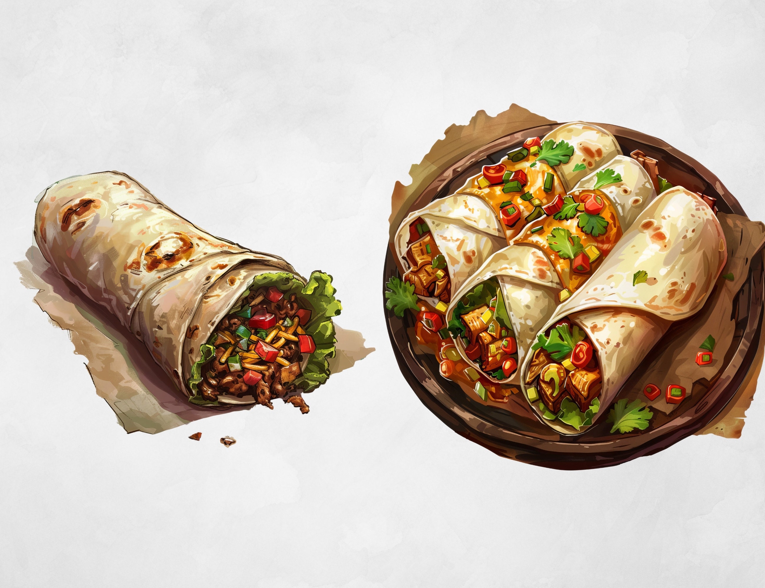 Burrito Clipart, Mexican Food Png, Watercolor Food Illustration, Fast ...