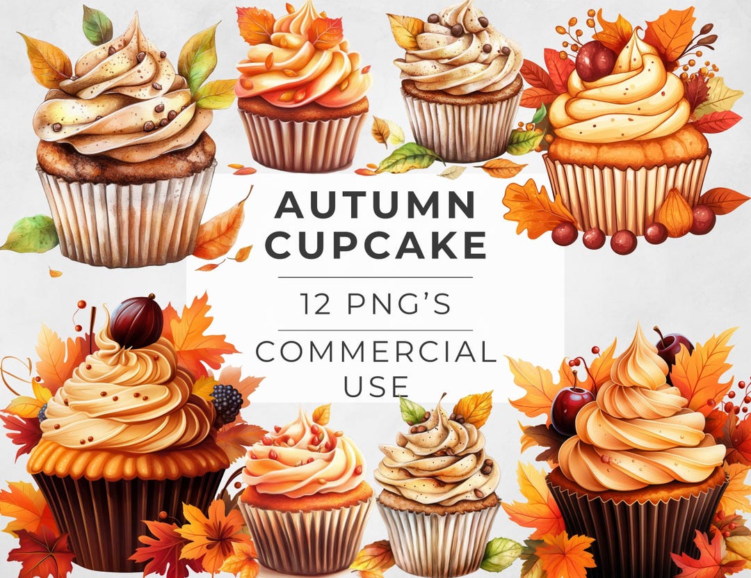 Autumn Cupcake Clipart, Watercolor Halloween Treats, Fall Desserts ...