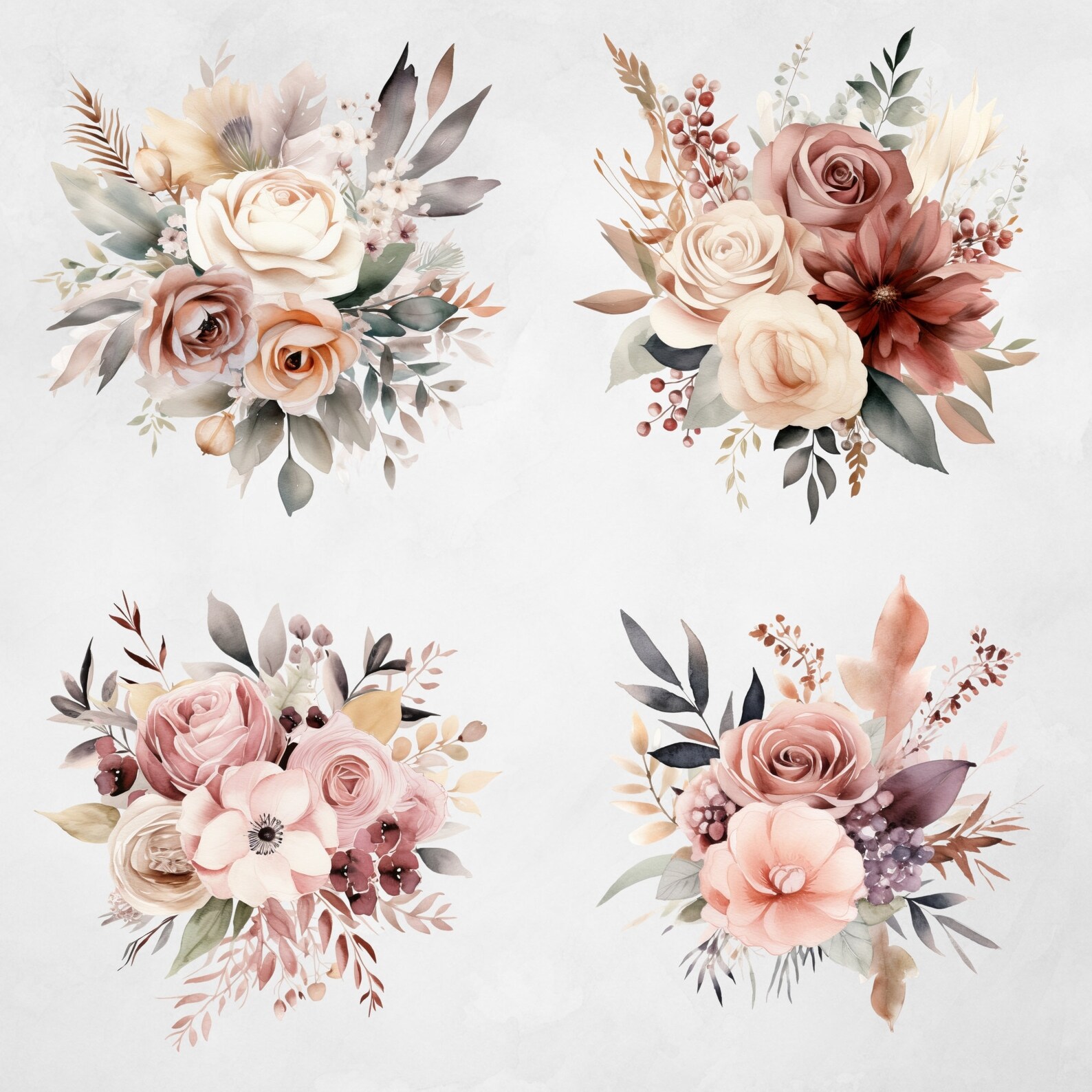 Blush Pink Floral Clipart, Rose Watercolor Flowers Pack, Wedding ...