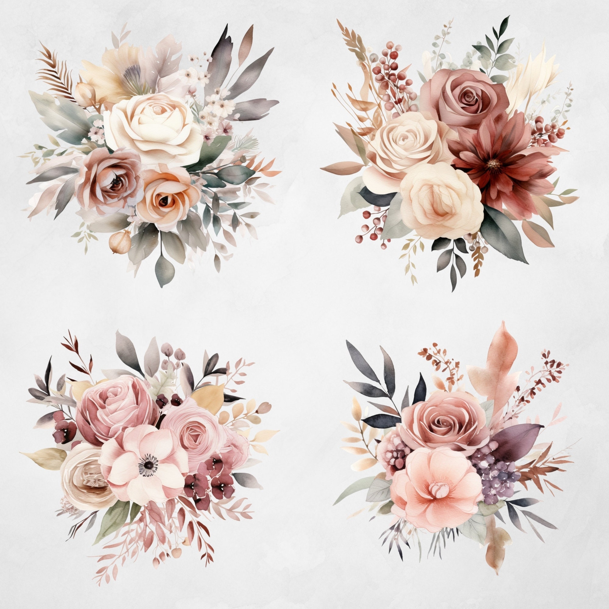 Blush Pink Floral Clipart, Rose Watercolor Flowers Pack, Wedding ...