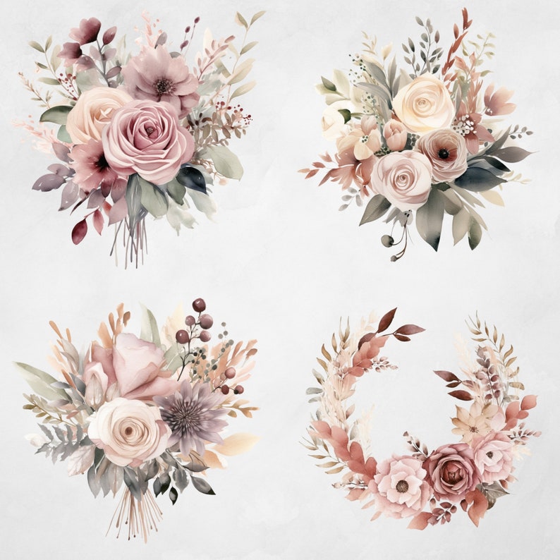 Blush Pink Floral Clipart, Rose Watercolor Flowers Pack, Wedding ...