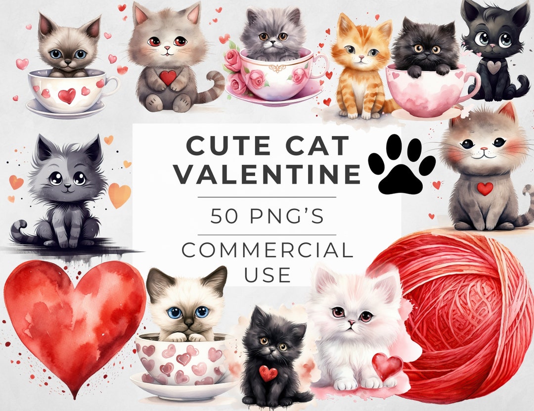 Cute Cat Valentine Clipart, Valentines Day Png, Love, Cat in Love ...