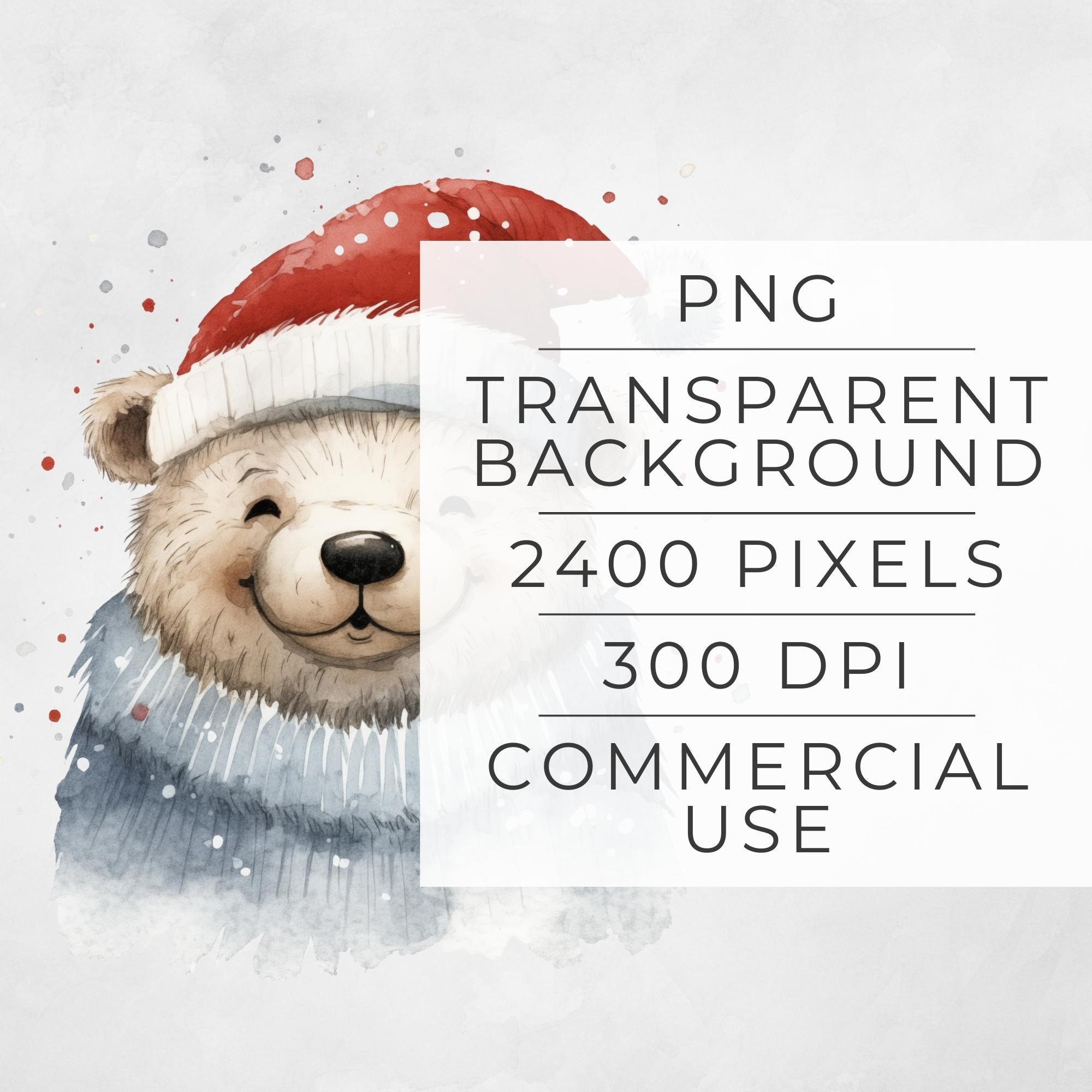 Christmas Bears Clipart, Watercolor, Commercial Use, Transparent PNG ...