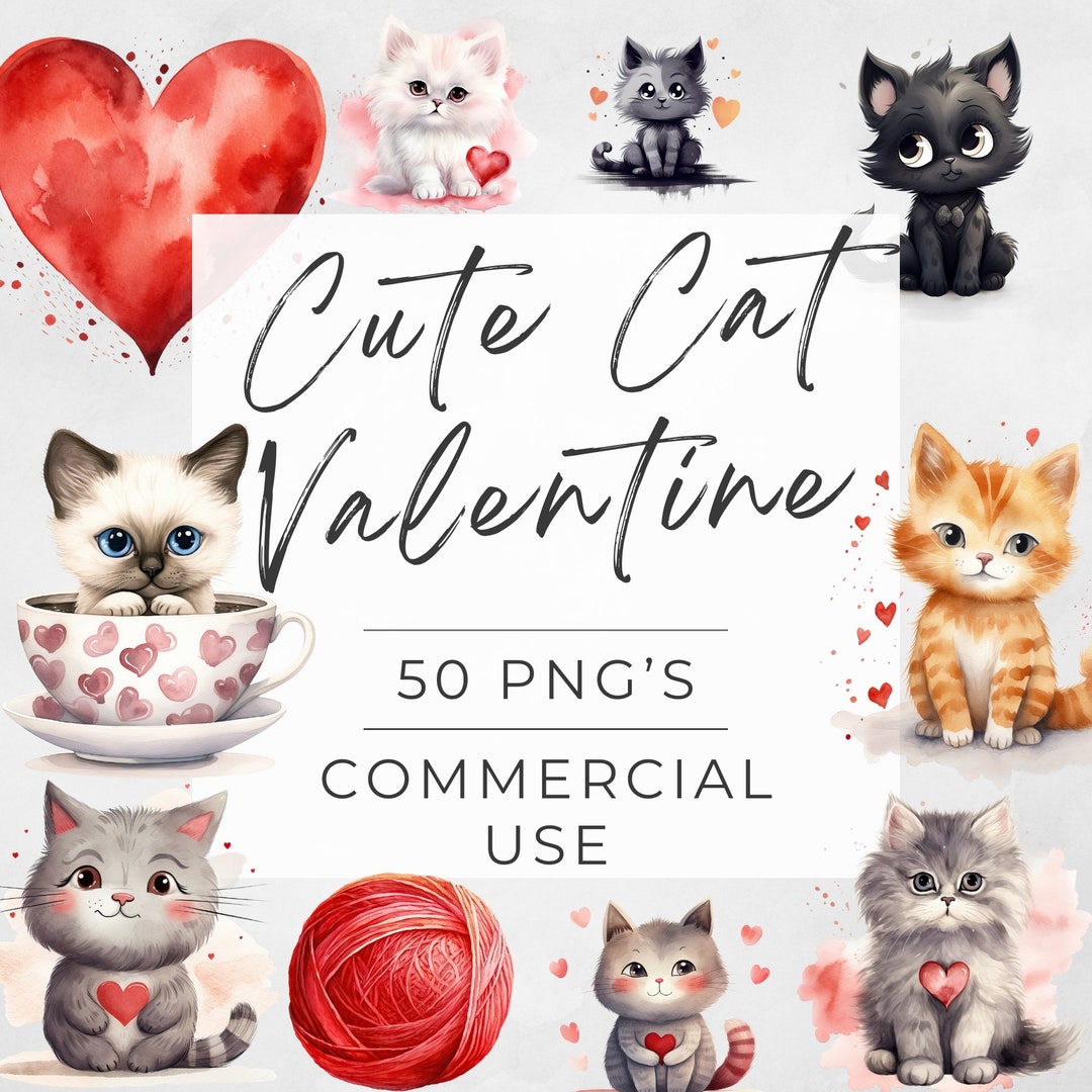 Cute Cat Valentine Clipart, Valentines Day Png, Love, Cat in Love ...