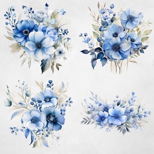 White and Blue Floral Clipart, Watercolor Flowers Pack, Wedding ...