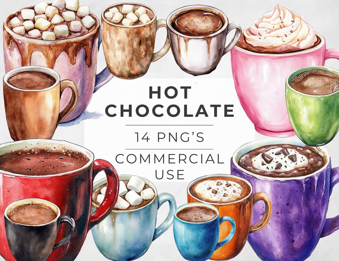 Hot Chocolate Mug Clipart, Watercolor Winter Drink, Holiday Hot Cocoa ...