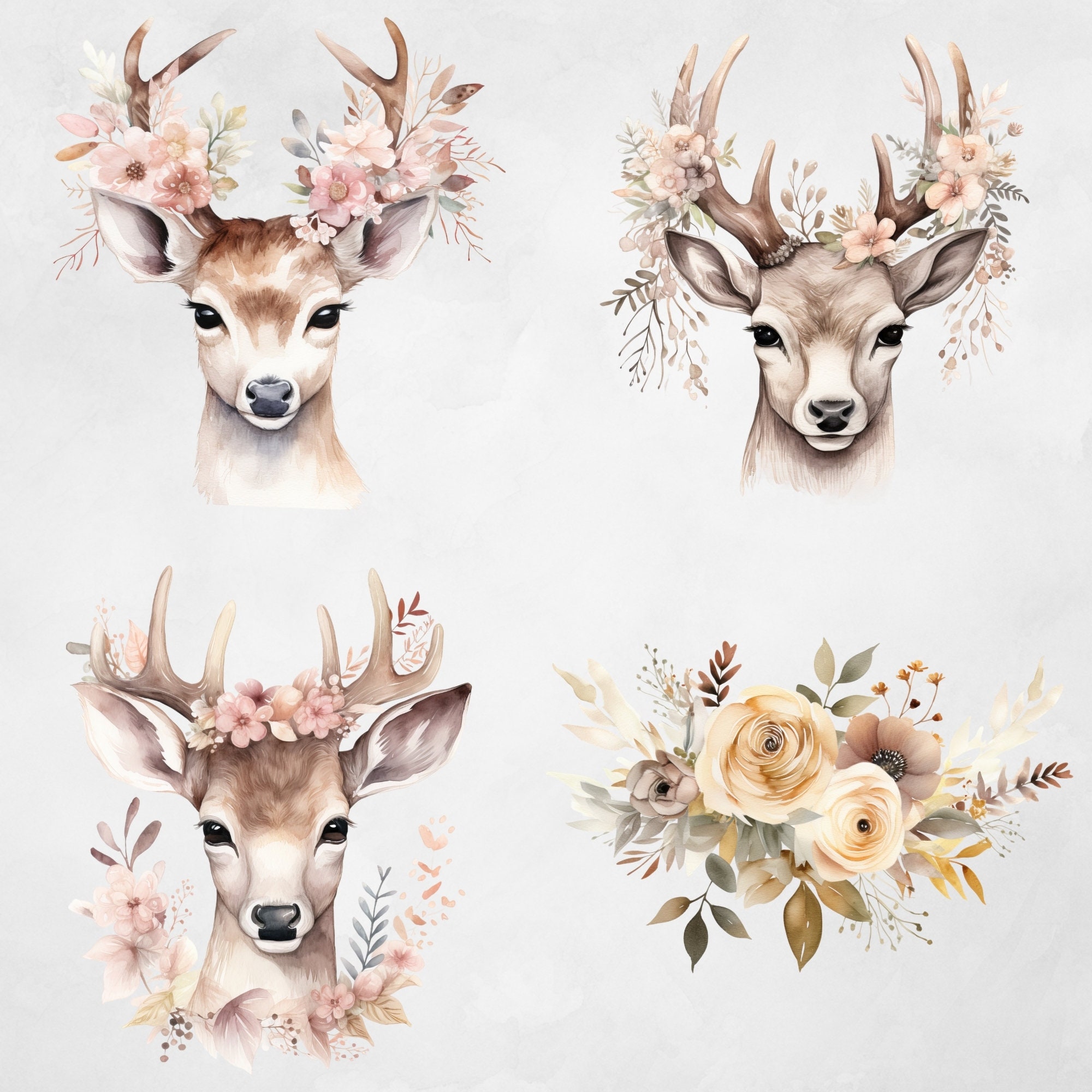 Boho Fall Floral Clipart, Watercolor Flowers Pack, Wedding Invitation ...