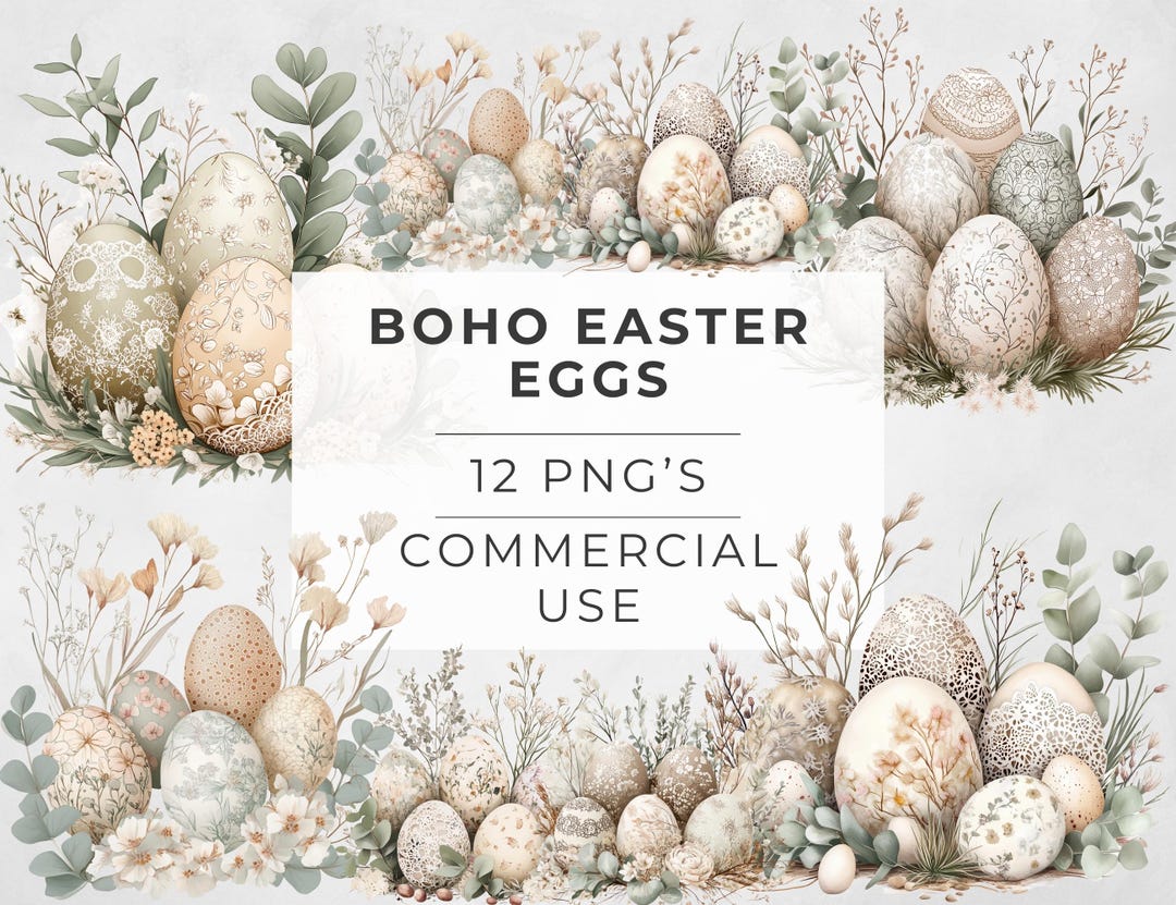 Boho Easter Eggs Clipart, Cute Egg PNG for Sublimation, Easter Digital ...
