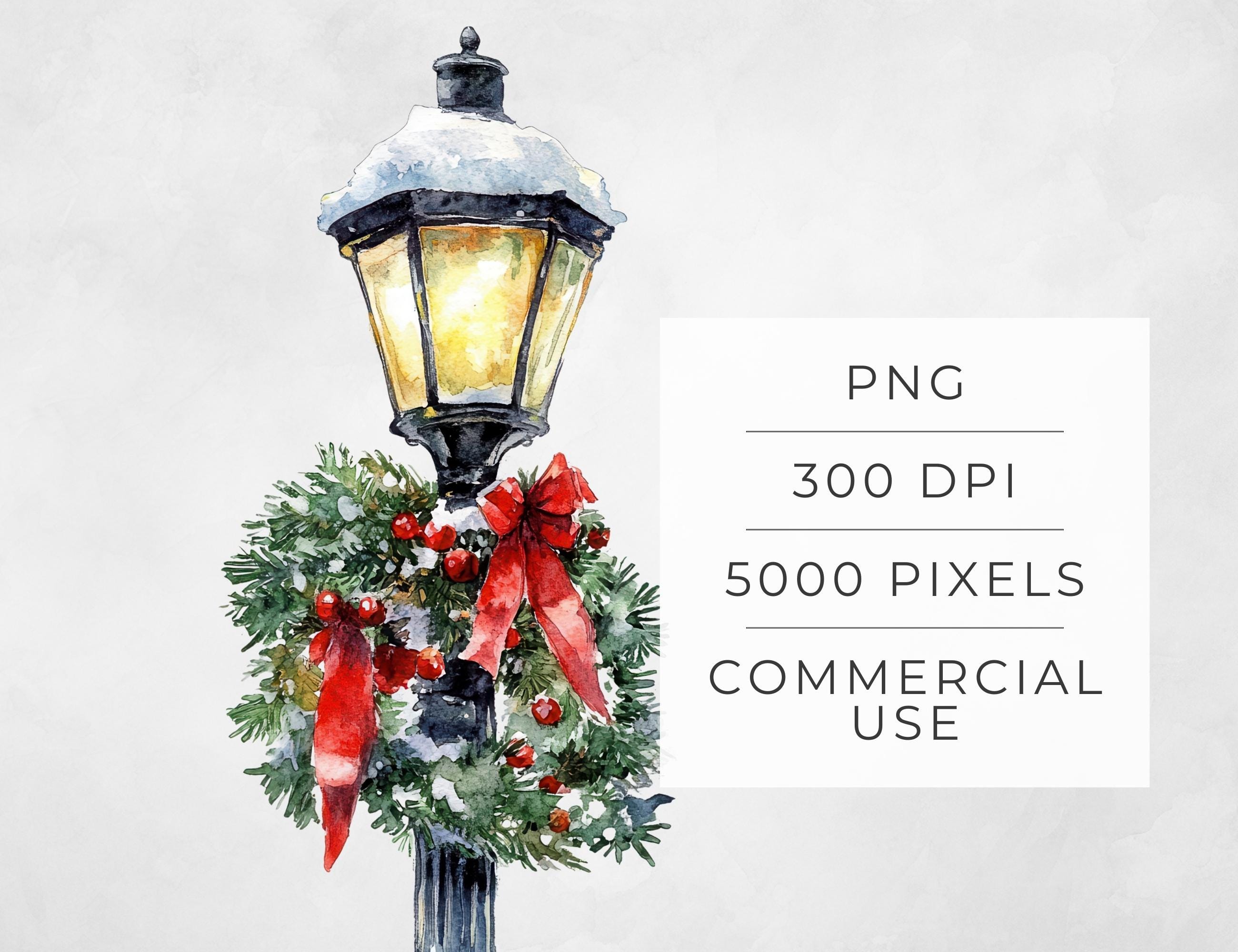 Christmas Lamp Post Clipart, Watercolor Lantern Street Lamp Transparent ...