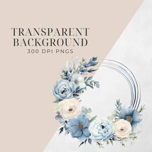 Dusty Blue Roses and Peonies, White Floral Clipart, Watercolor Flowers ...