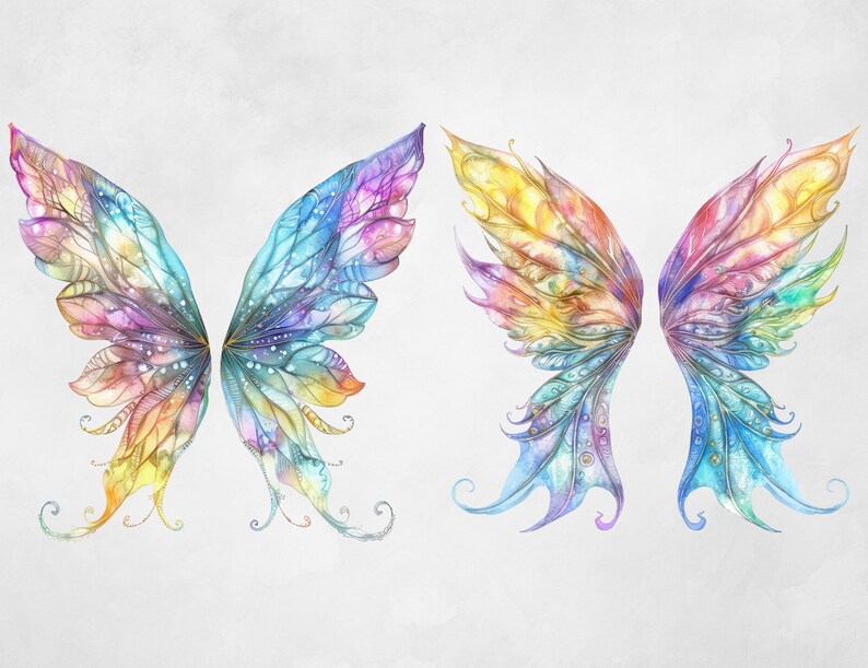 Magical Fairy Wings Clipart, Watercolor Angel Wing Clip Art, Pastel ...